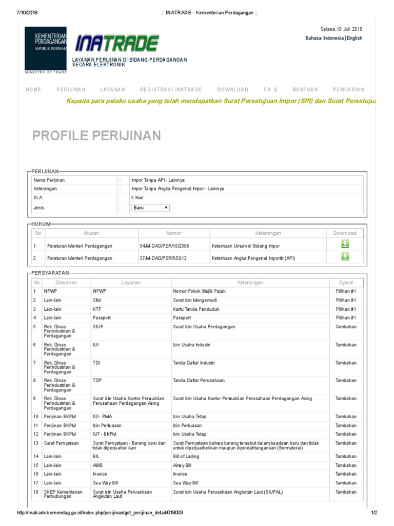 INATRADE - Kementerian Perdagangan | PDF