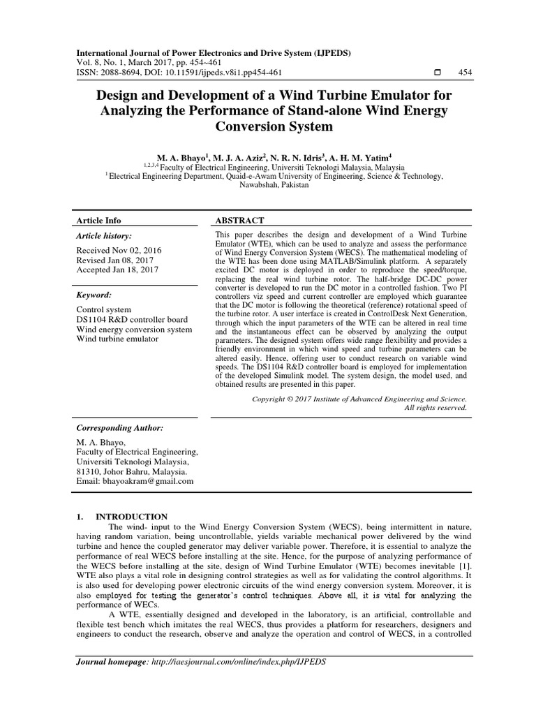 Design And Development Of A Wind Turbine Emulator Pdf Electric Motor Wind Power