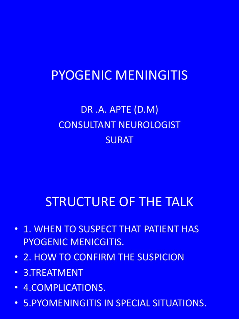Pyogenic Meningitis Overview and Management | PDF | Meningitis ...