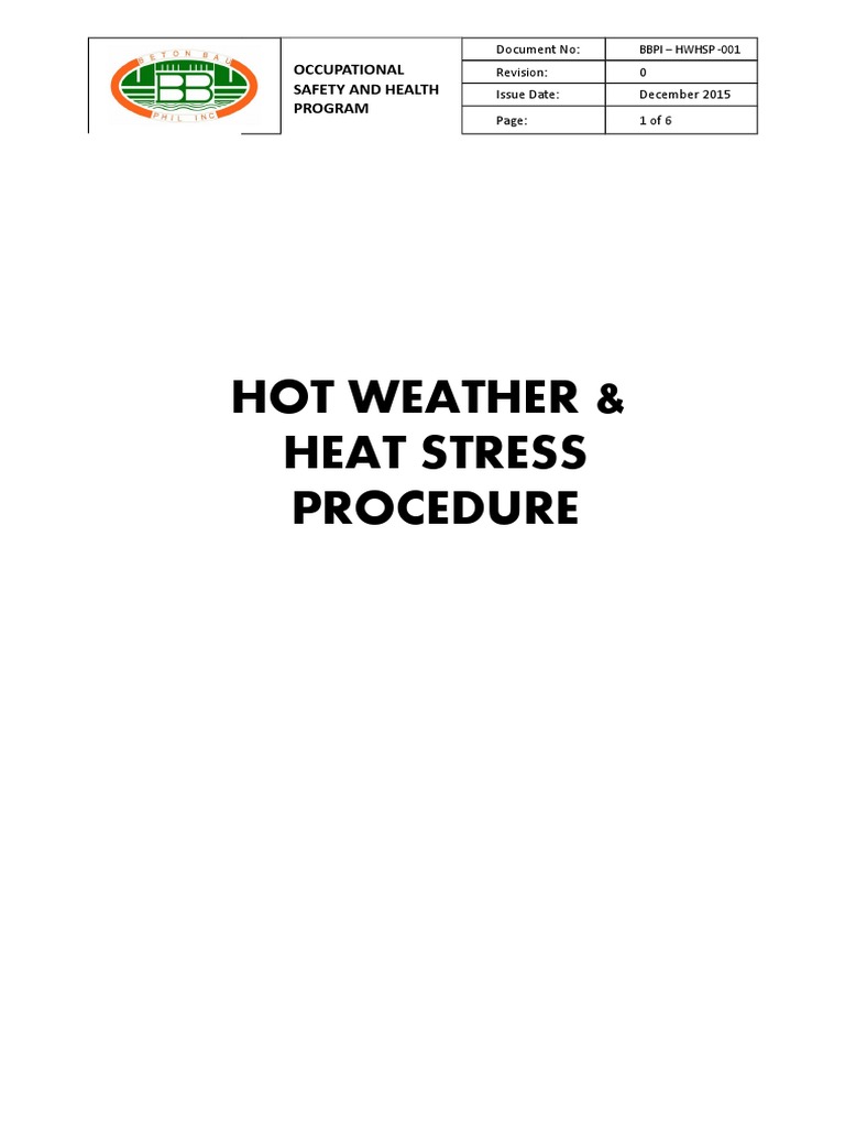 Hot Weather Heat Stress Procedure | PDF | Hyperthermia | Hypothermia