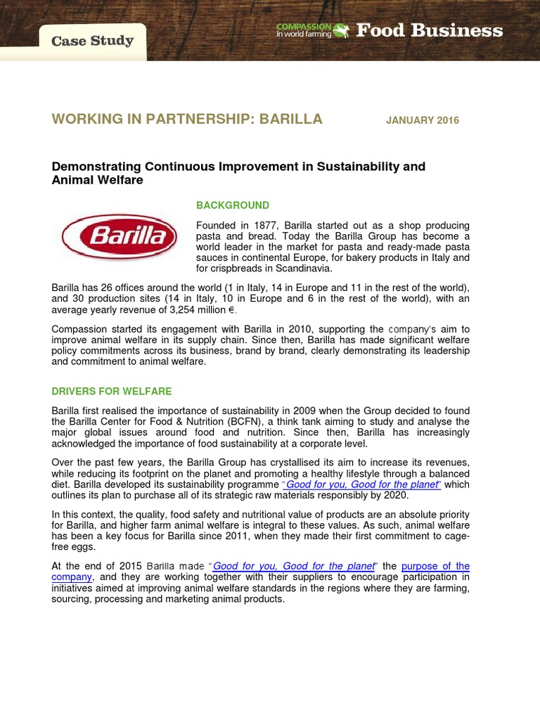 Barilla Case Study | PDF | Animal Welfare | Supply Chain