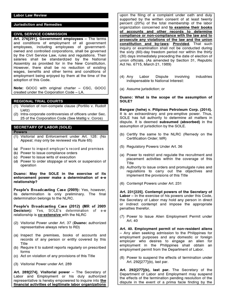Philippine Labor Law Jurisdiction Overview | PDF | Injunction | Employment