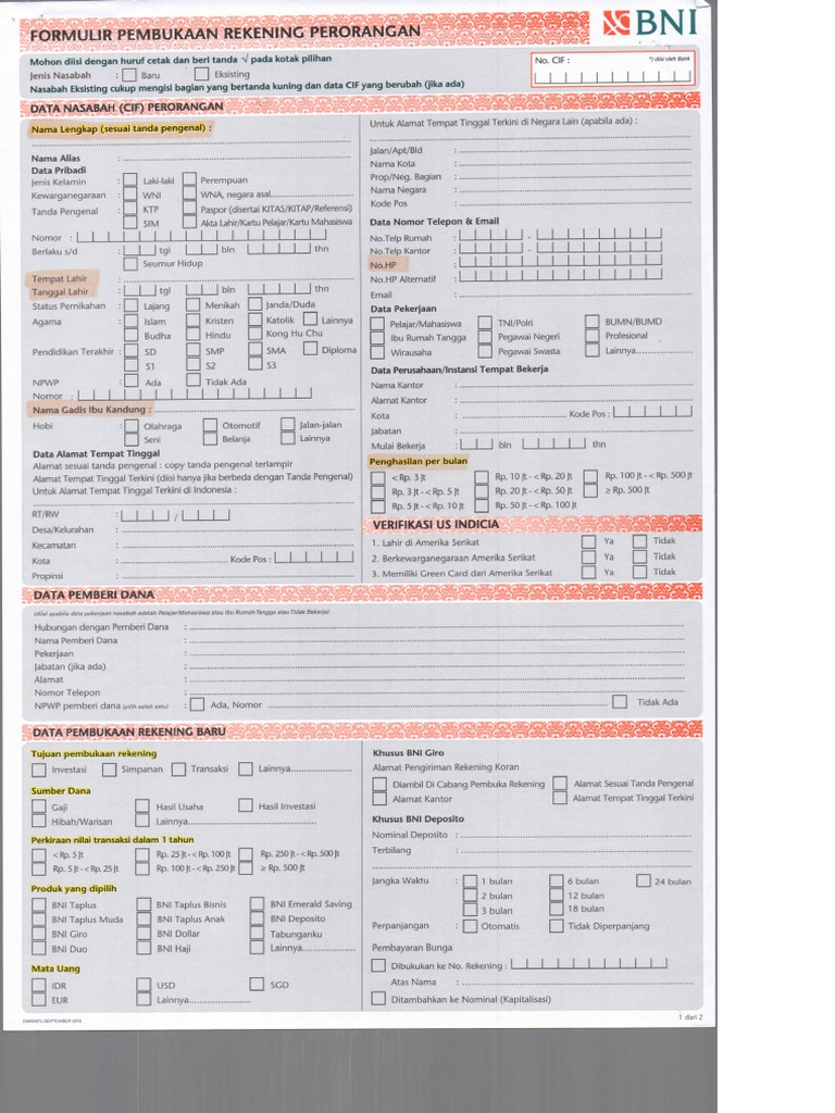 Form Pembukaan Rekening | PDF