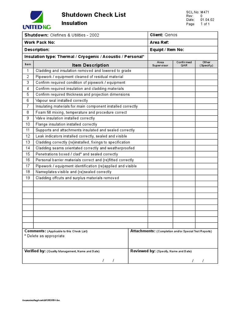 Insulation (All Types) Check List | Thermal Insulation | Building ...