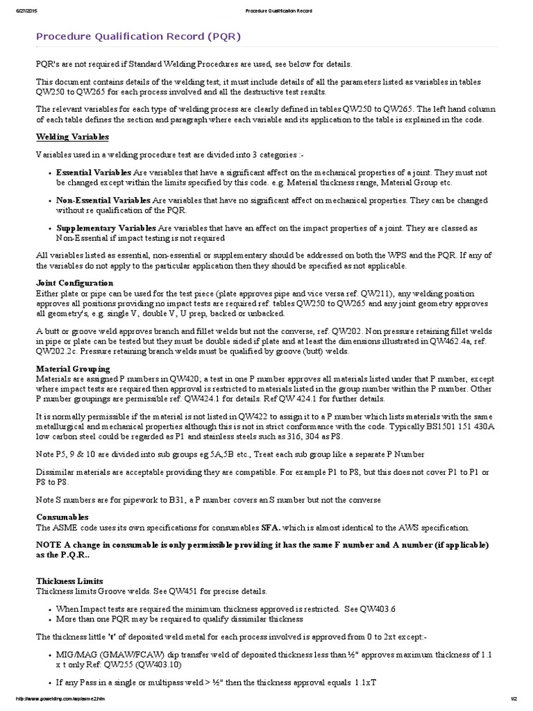 Procedure Qualification Record (PQR) | PDF | Welding | Construction