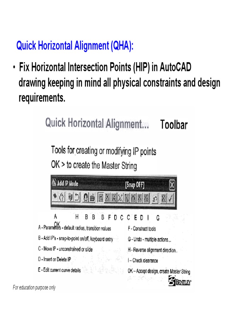 Quick Horizontal Alignment (Qha) :: - Fix Horizontal Intersection Points (Hip) in Autocad | PDF