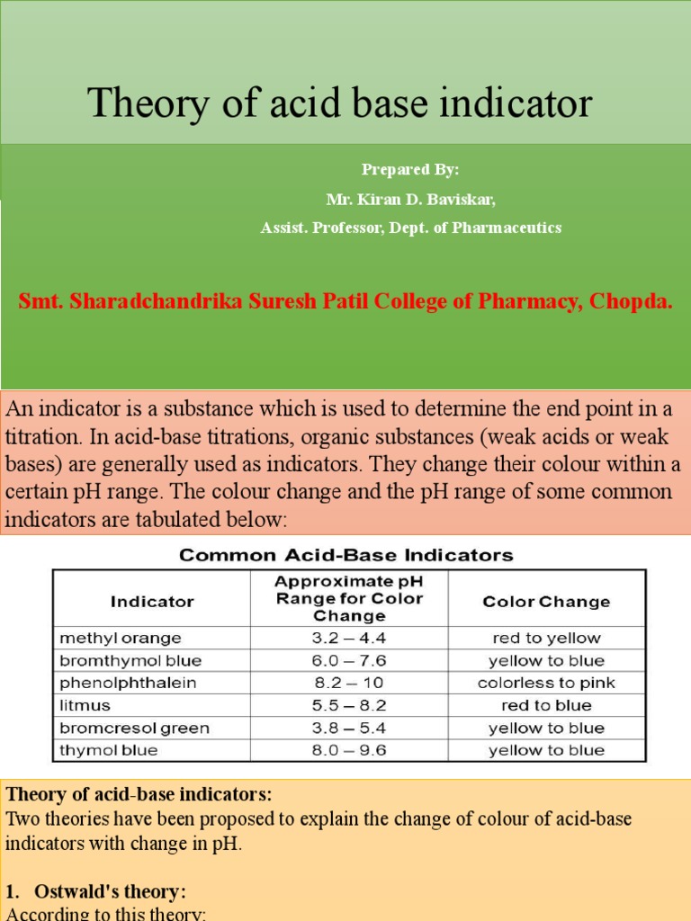 Acid-Base Indicator Theories Explained | PDF | Acid | Ph
