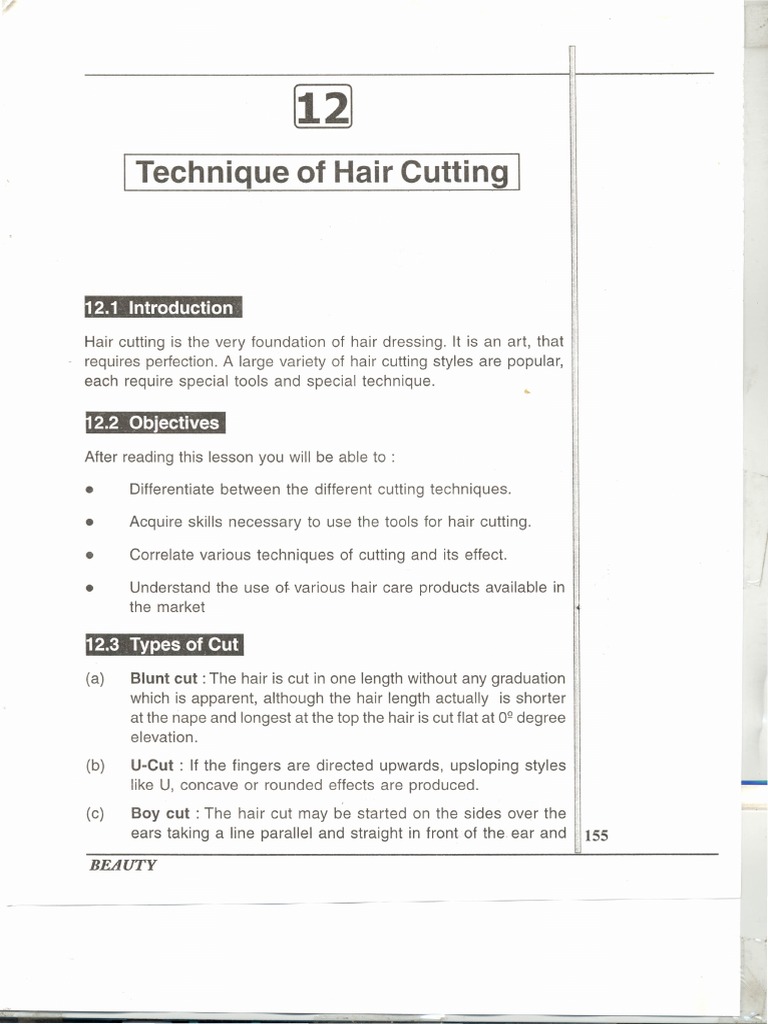 Lesson 12 Technique of Hair Cutting | PDF | Scissors | Hairstyle
