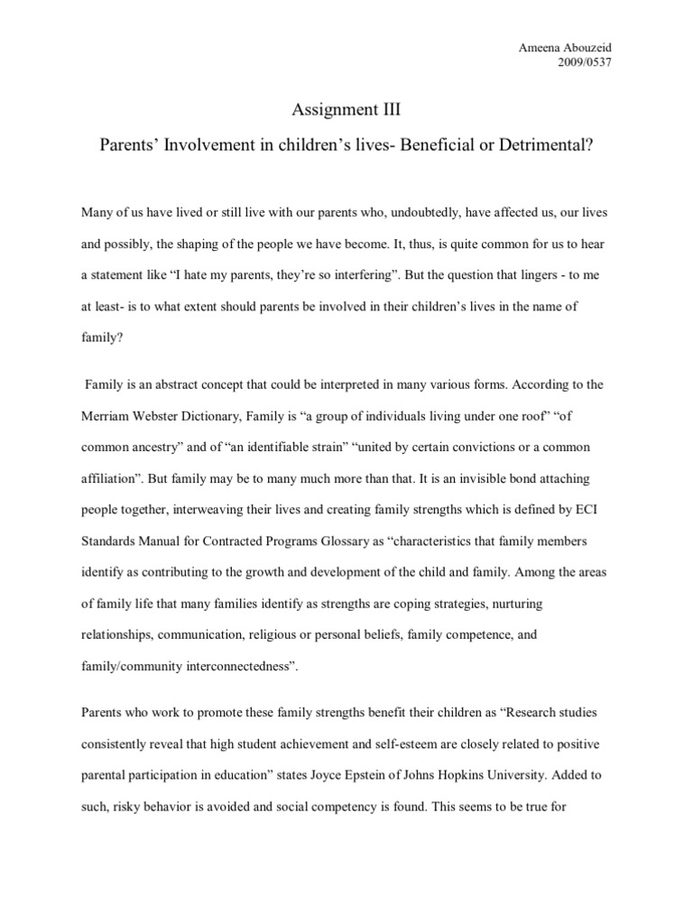 Assignment III Parents Involvement in Children S Lives-Beneficial or ...