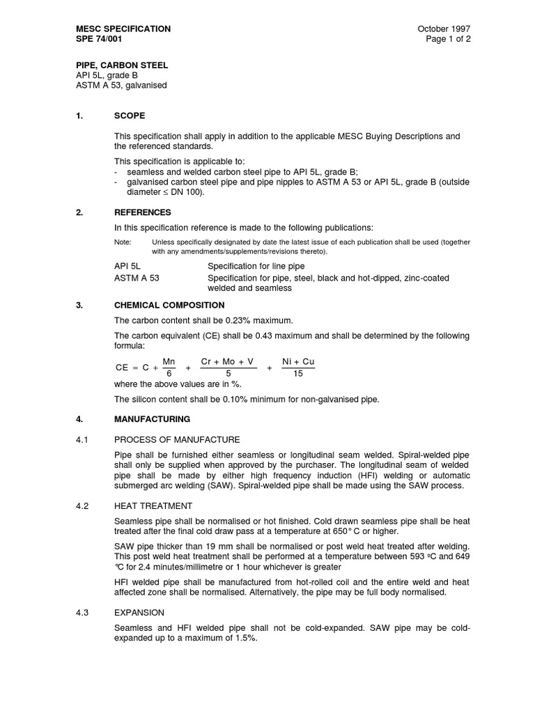 MESC SPE 74-001 (v.1997) | PDF | Pipe (Fluid Conveyance) | Welding