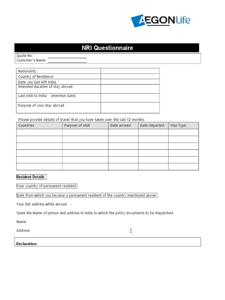 NRI Questionnaire | PDF
