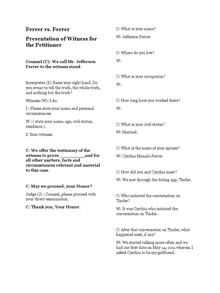 Practice Court 2 Script Direct | PDF | Witness | Judge