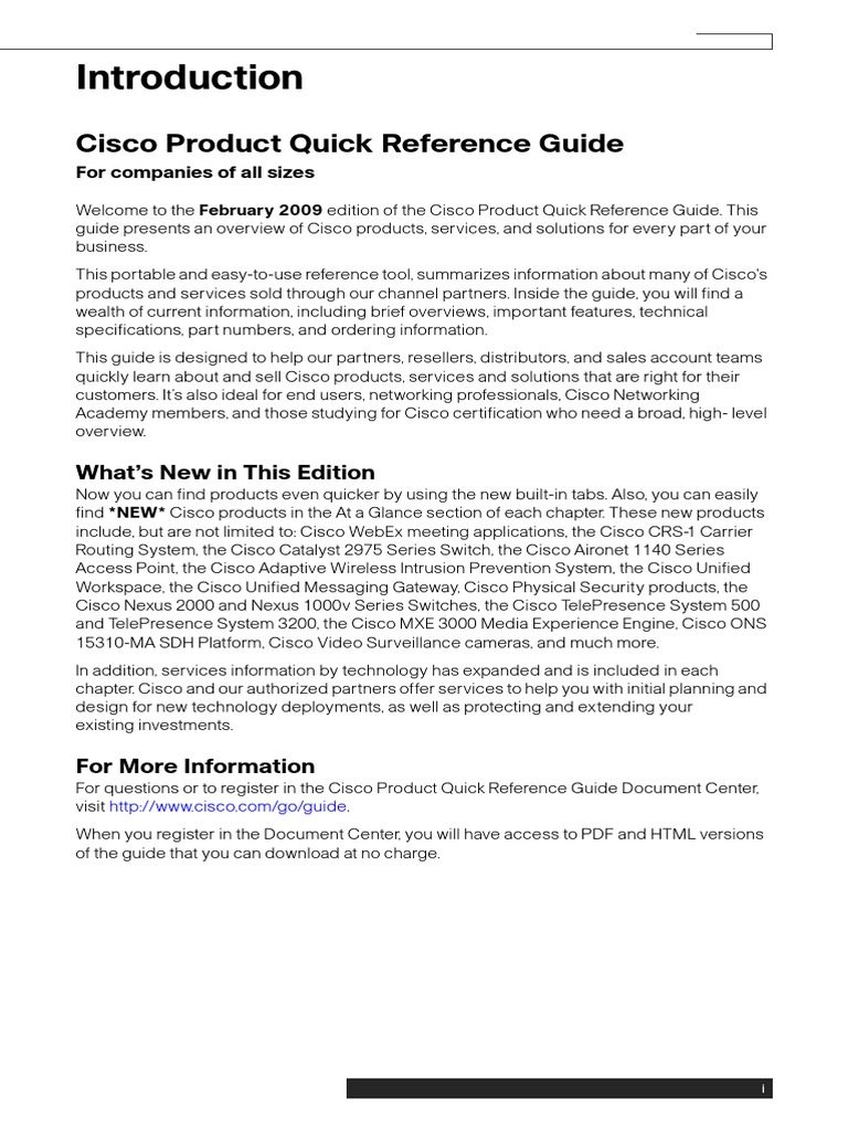 February 2009 Cisco Product Quick Reference Guide | PDF | Cisco Systems ...