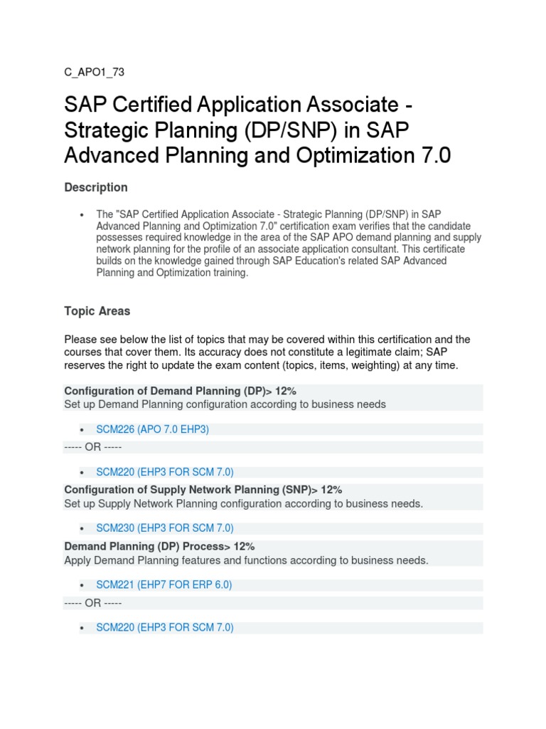 Certification Course - SAP APO | PDF | Enterprise Resource Planning ...