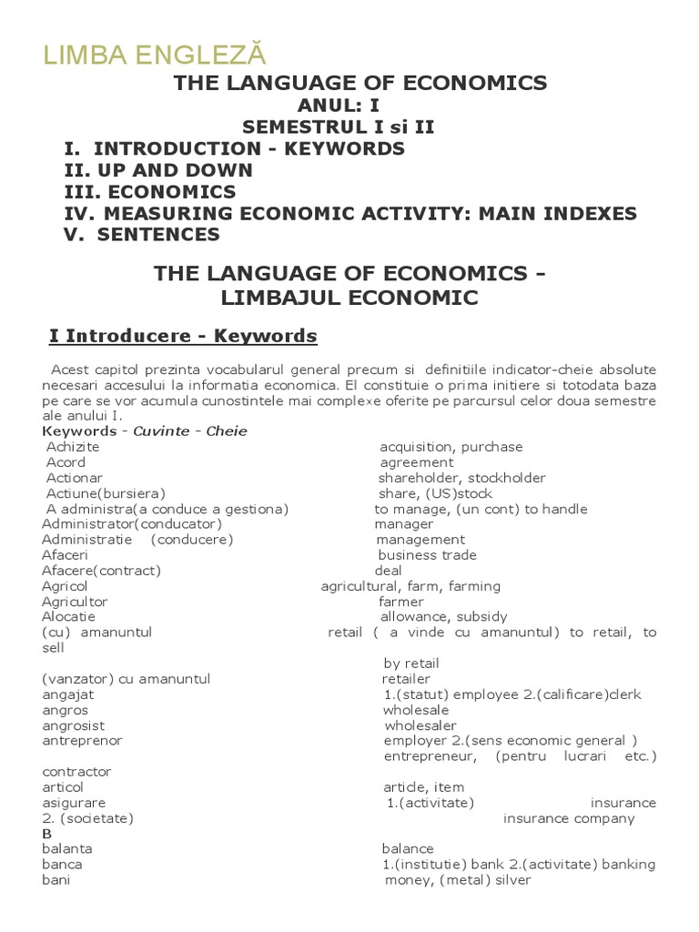 The Language of Economics - Keywords and Concepts for Understanding ...