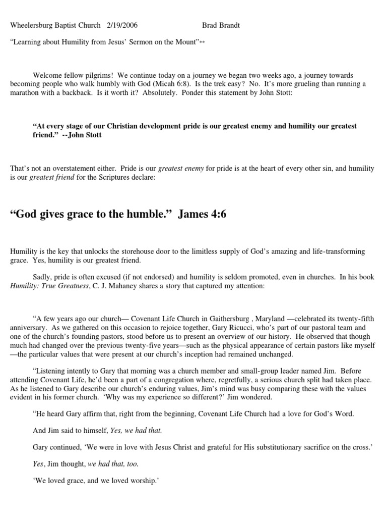 Humility Lessons from the Sermon on the Mount | PDF | Humility | Beatitudes