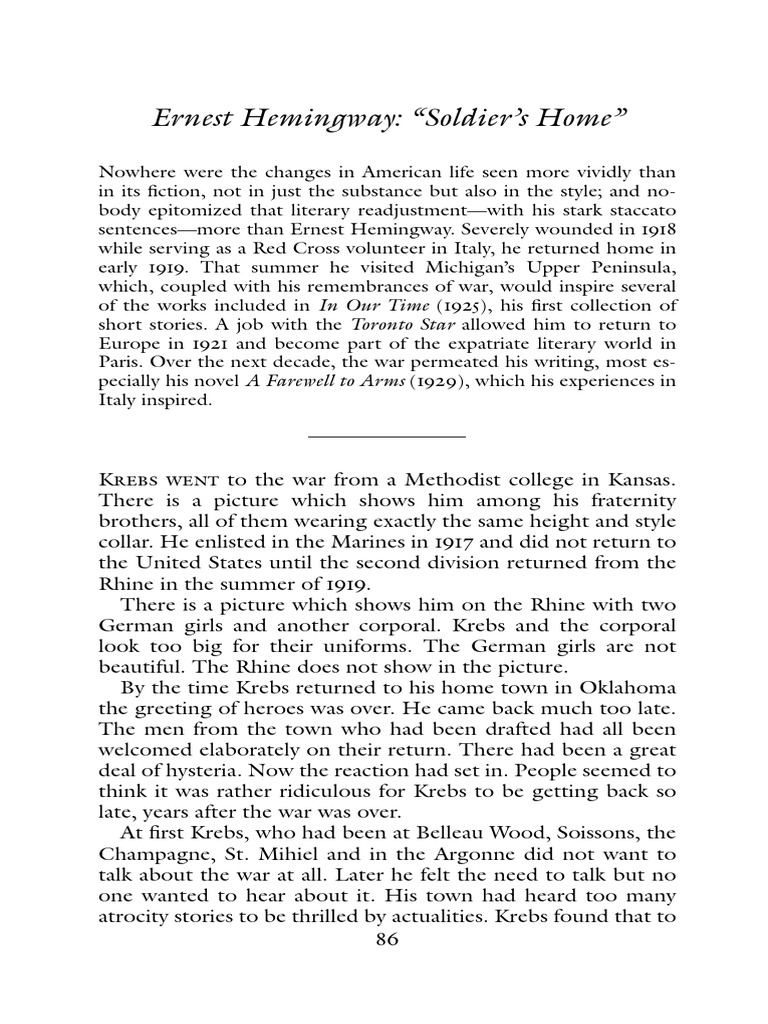 Ernest Hemingway: "Soldier's Home" | PDF | Ernest Hemingway