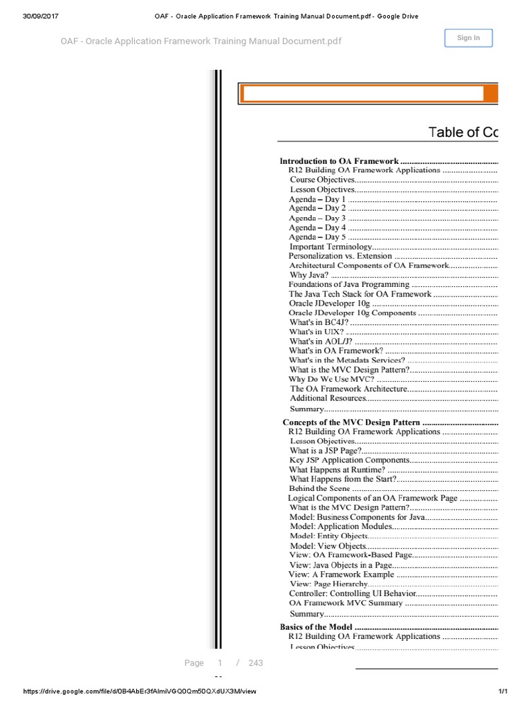 Oaf Oracle Application Framework Training Manual Document Pdf