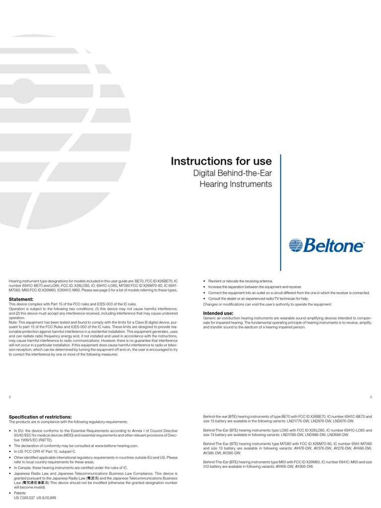 Beltone Ally User Guide Bte | PDF | Hearing Aid | Ios