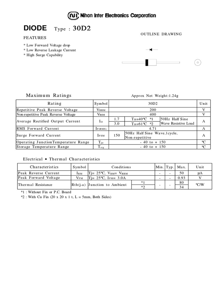 Diode: 30D2 30D2 30D2 30D2 | PDF | Rectifier | Physical Quantities