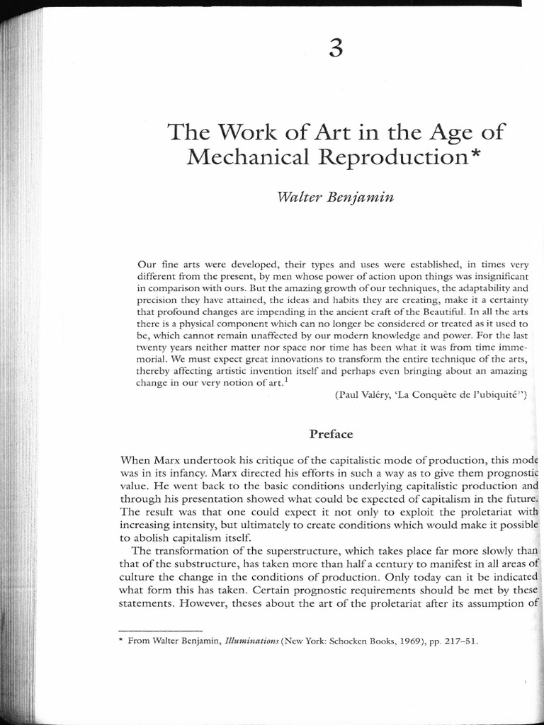 The Work of Art in The Age of Mechanical Reproduction PDF | PDF ...
