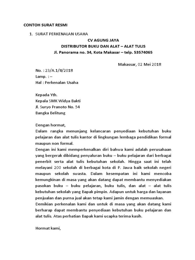 Contoh Surat Resmi | PDF