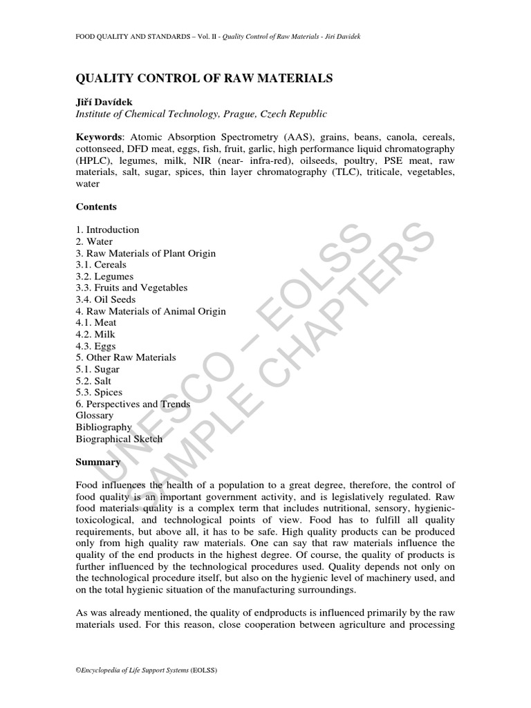 Unesco - Eolss Sample Chapters: Quality Control of Raw Materials | PDF ...