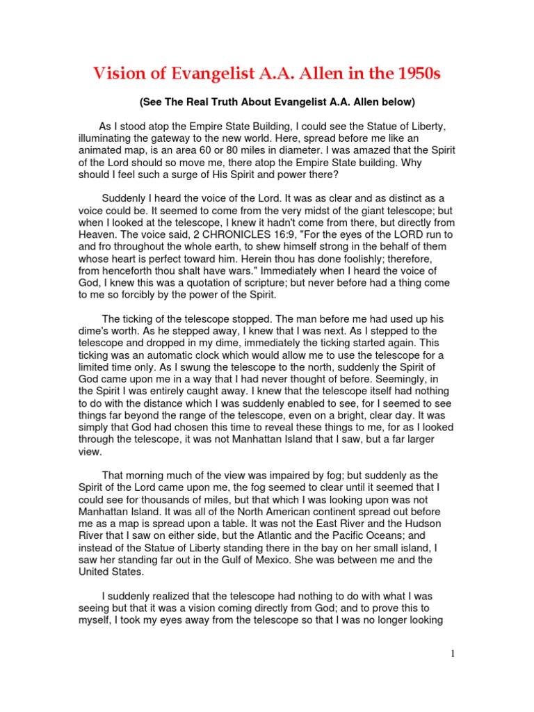 Vision of Evangelist A A Allen | PDF | Angel | Miracle