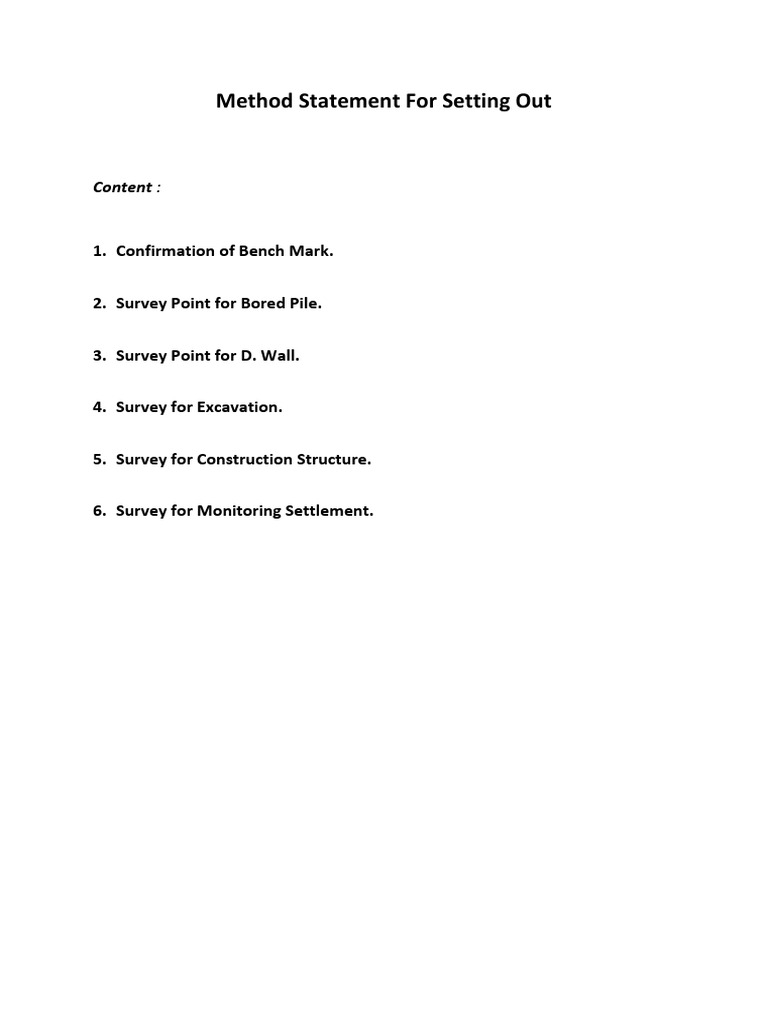Method Statement For Setting Out | PDF