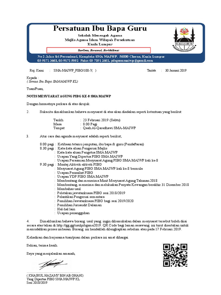 Notis Agm Pibg 2019 | PDF