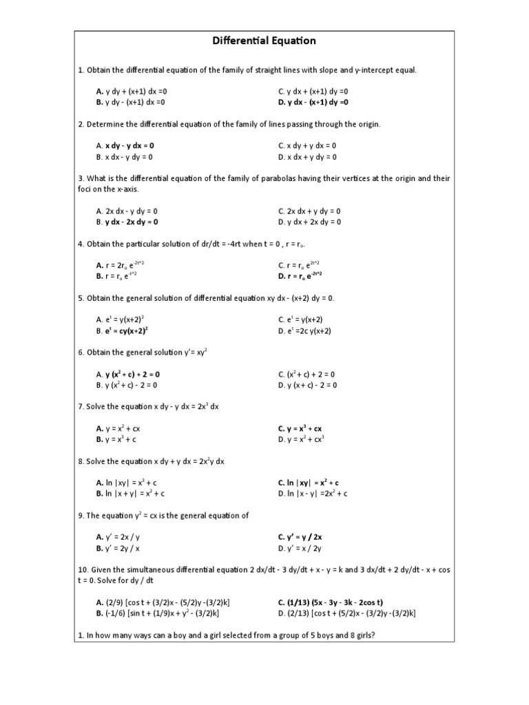 Differential Equations and Probability Problems | PDF | Line (Geometry ...