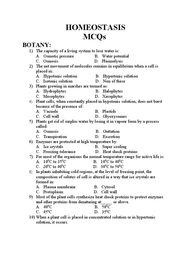 Homeostasis Mcqs | PDF | Bile | Excretion