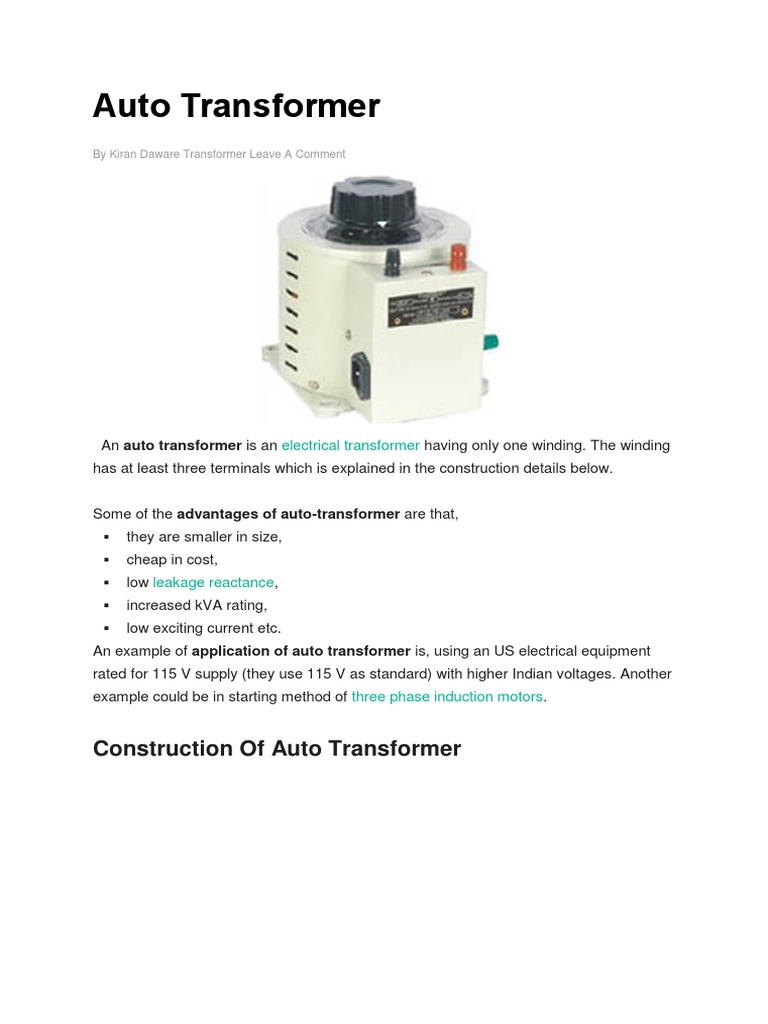Construction of Auto Transformer | PDF