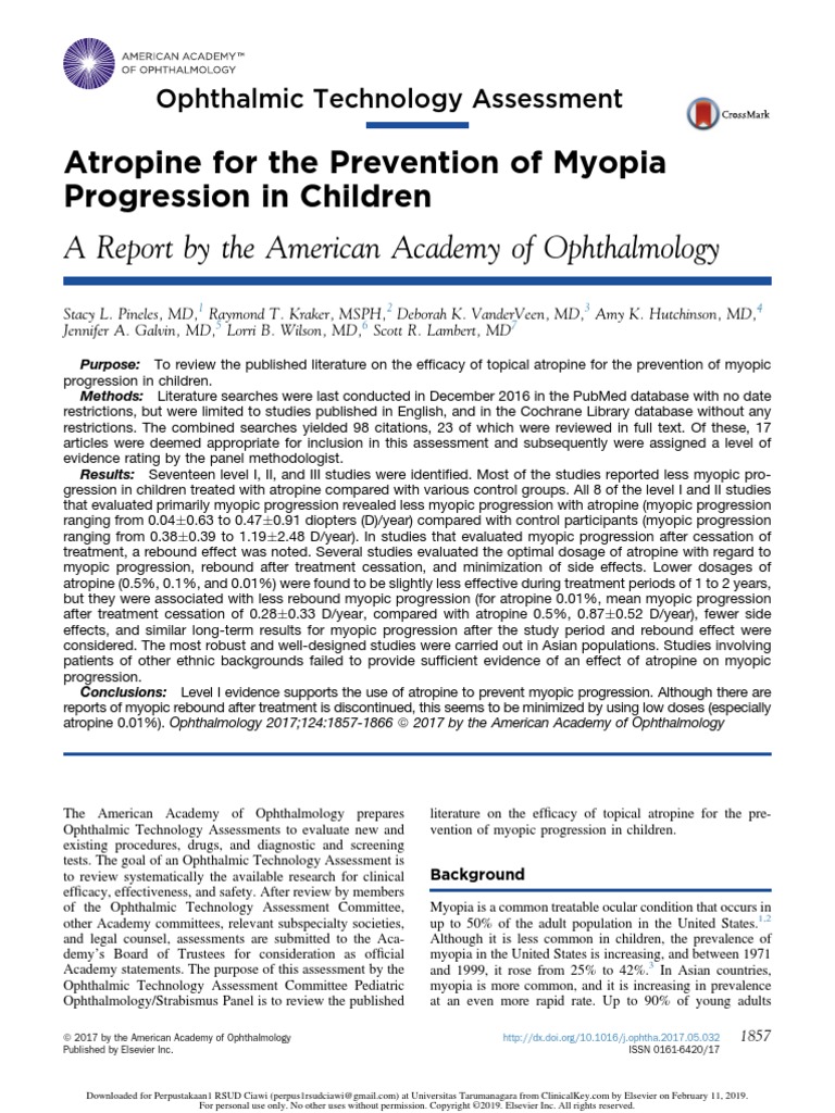 Atropine For The Prevention of Myopia Progression in Children | PDF ...