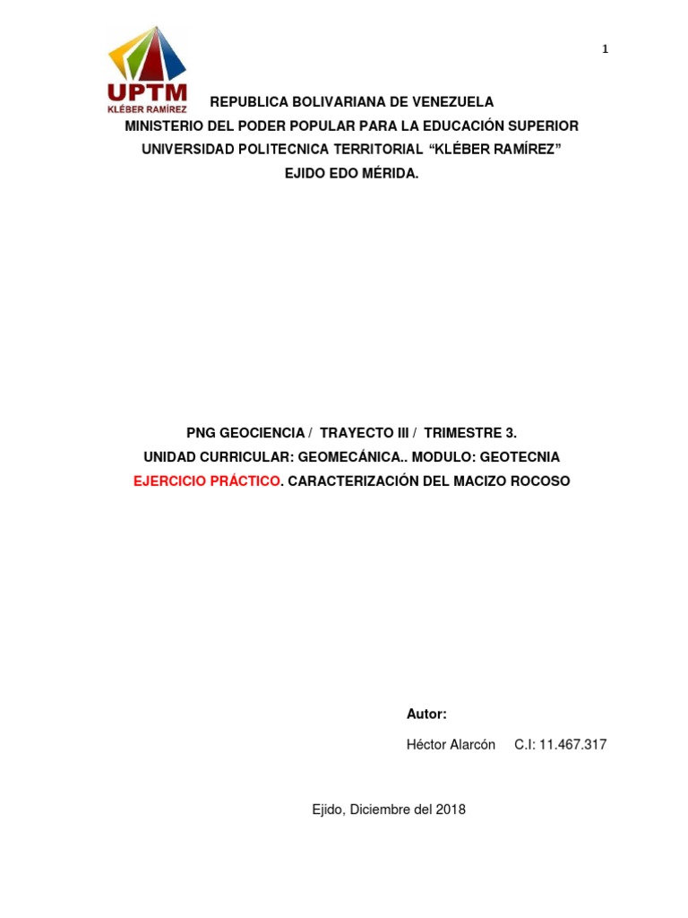 Hector - Alarcon EJERCICIO PRACTICO Caracterizacion Del Macizo Rocoso ...