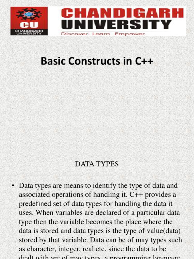 Basic Constructs in C++ | PDF | Data Type | Integer (Computer Science)