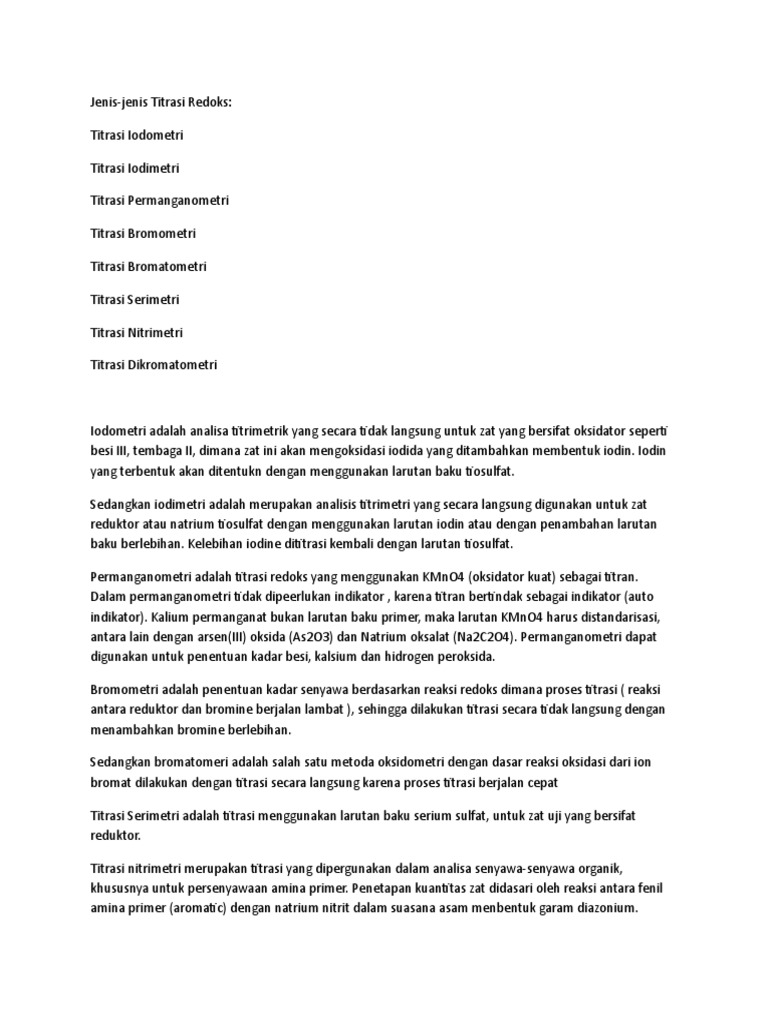 Jenis Jenis TITRASI REDOKS | PDF