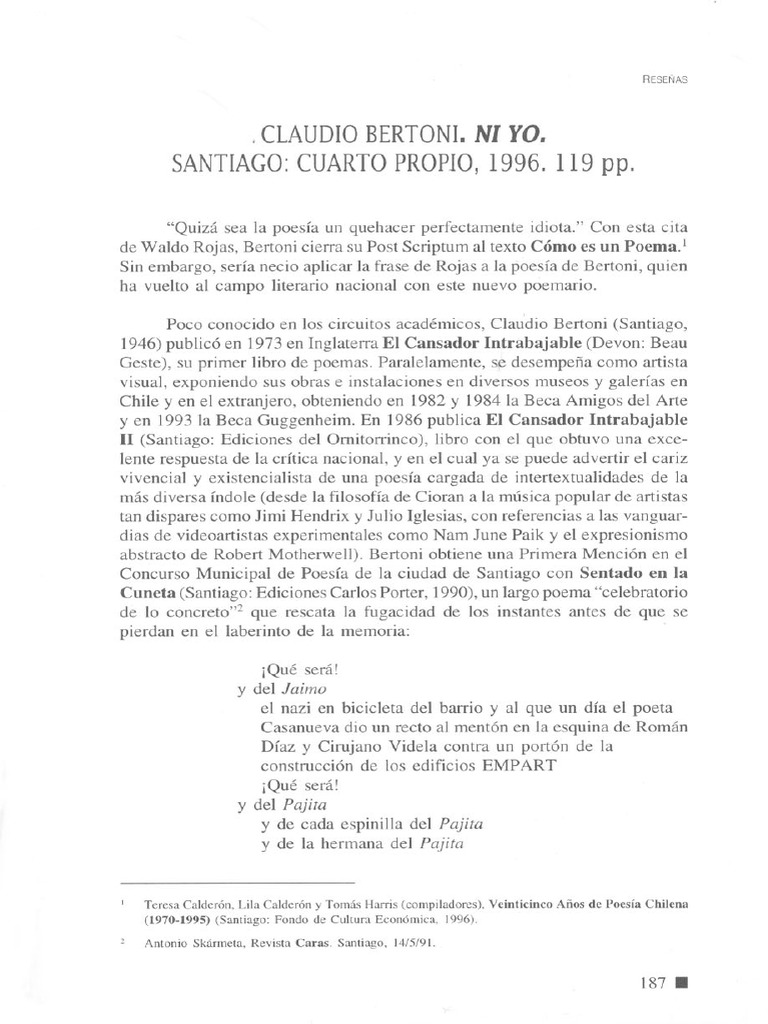 Claudio Bertoni. Ni Yo | PDF | Realidad | Poesía
