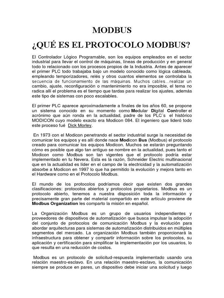 Introducción al Protocolo Modbus | PDF | Controlador lógico programable ...