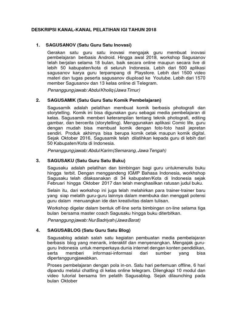 Pelatihan Inovatif Guru IGI 2018 | PDF | Karier & Perkembangan | Seni