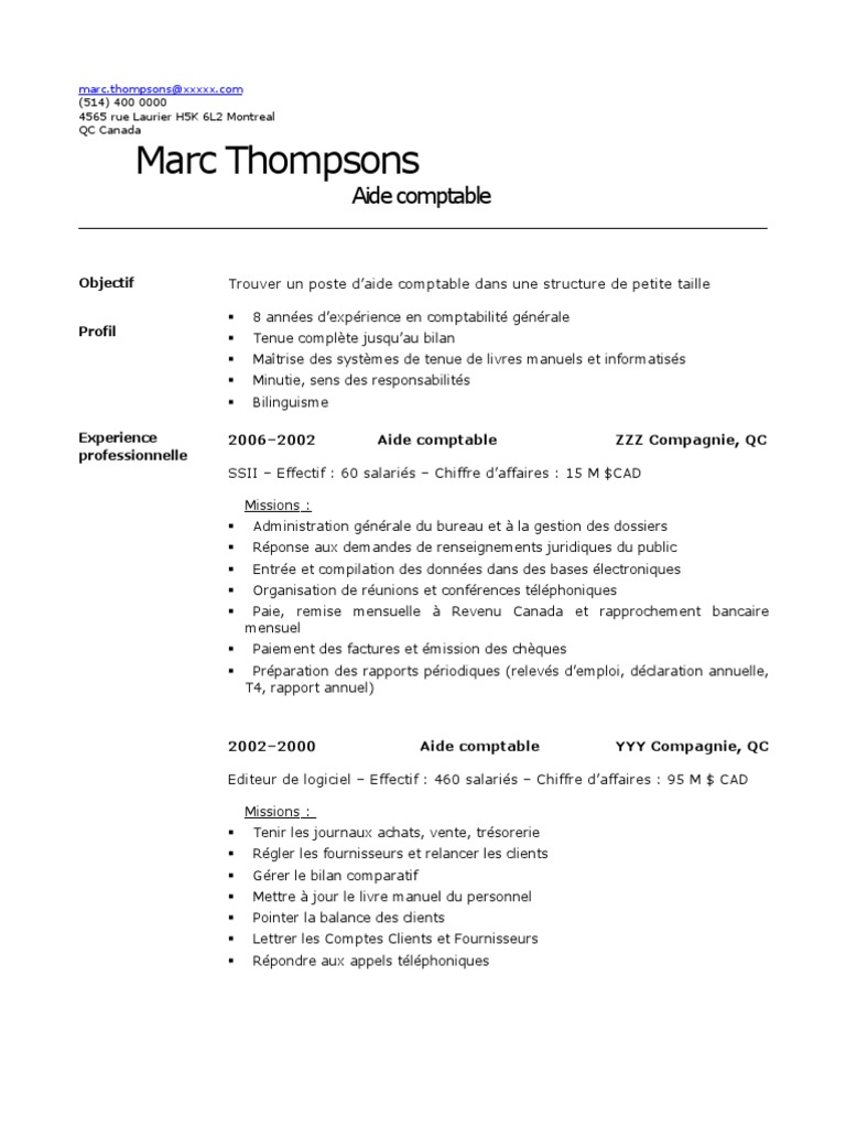 CV Aide Comptable | PDF | Comptabilité | Banques