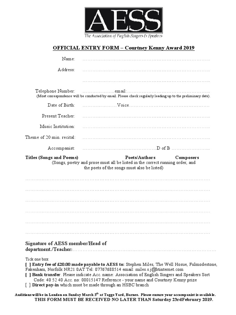 AESS Coutney Kenny Application Form 2019 PDF | PDF