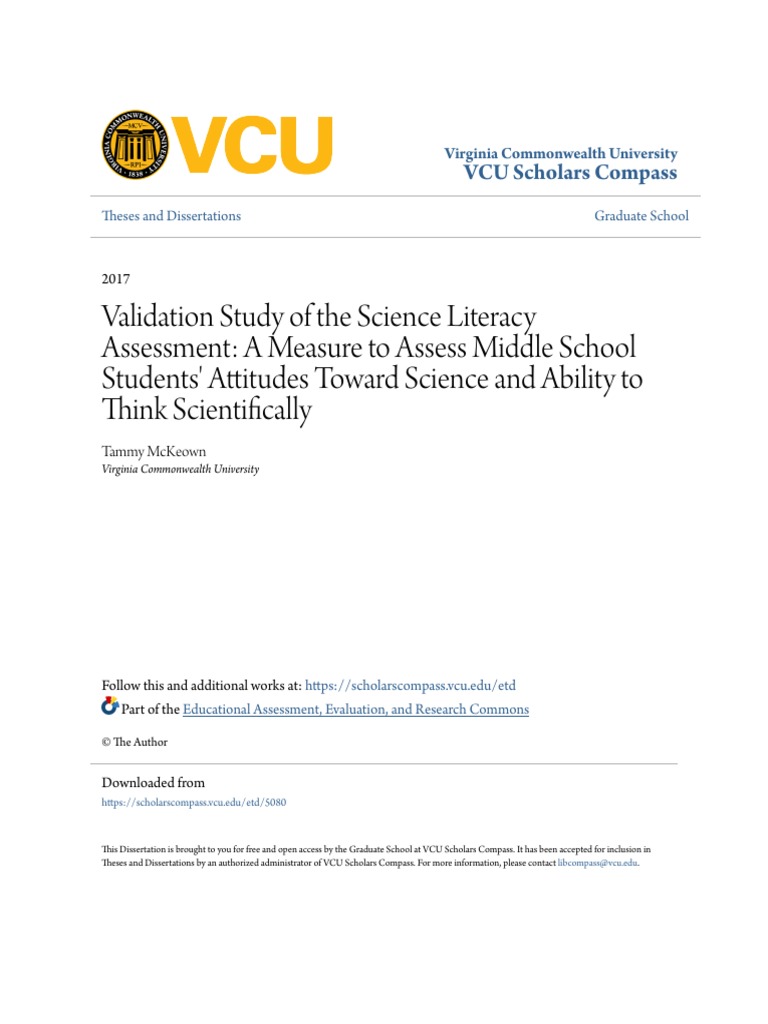 Validation Study of The Science Literacy Assessment - A Measure To PDF ...