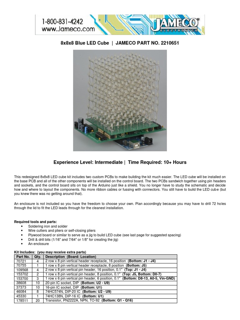 Blue 8x8x8 LED Cube Kit - PCB Version | PDF | Printed Circuit Board ...
