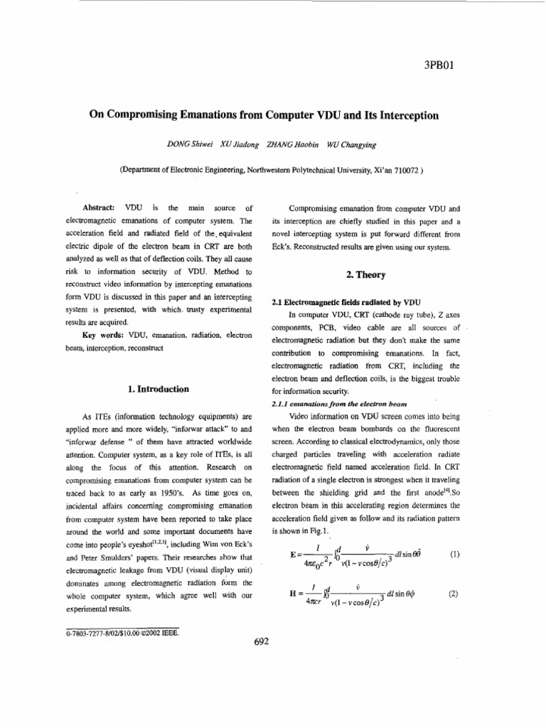 On Compromising Emanations From Computer and Its Interception | PDF ...