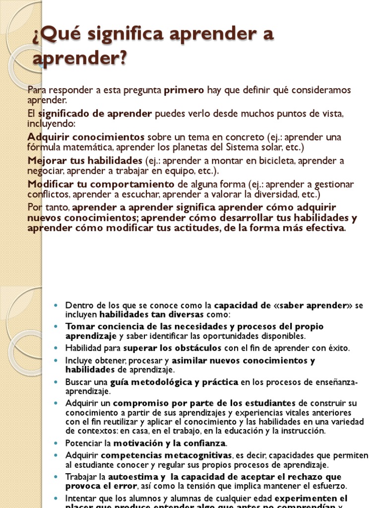 Qué Significa Aprender A Aprender | PDF | Aprendizaje | Conocimiento
