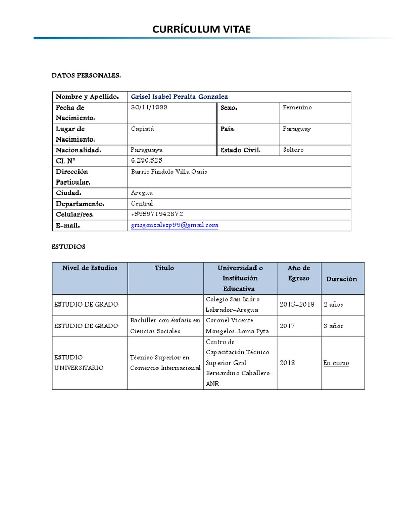 Curriculum Grisel | PDF | Paraguay | Plan de estudios