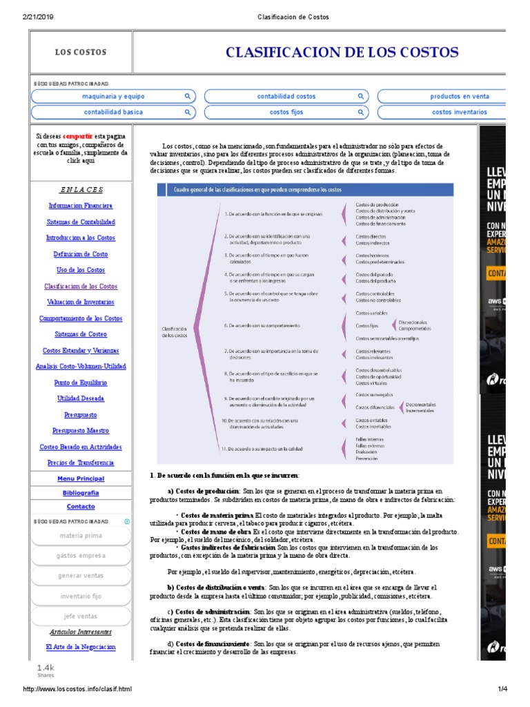 Clasificacion de Costos PDF | PDF | Costo | Presupuesto