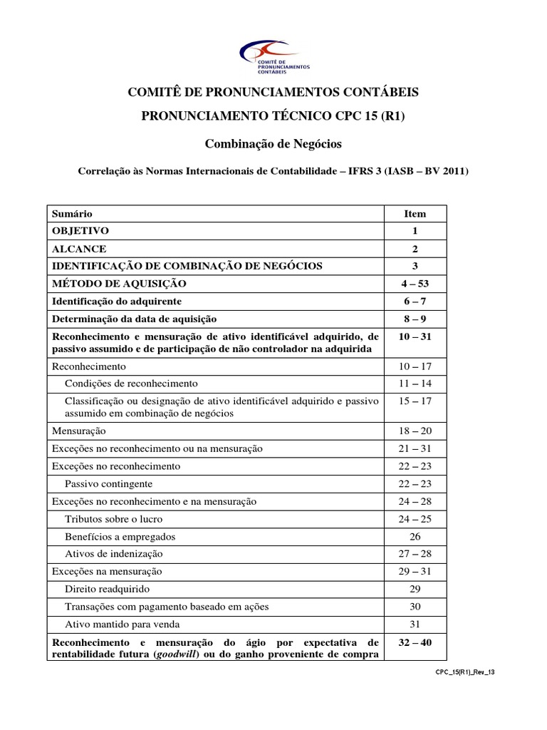 CPC 15 PDF | Download grátis PDF | Patrimônio de marca (contabilidade ...