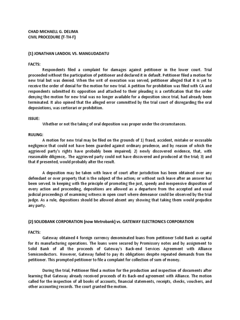 Deposition Case Digests | PDF | Deposition (Law) | Discovery (Law)